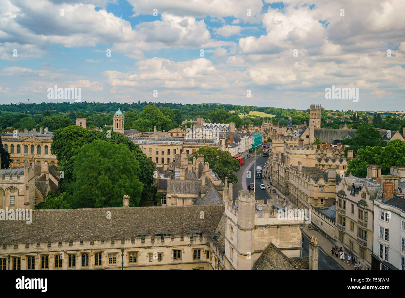 Aerial view of the Oxford cityscape from the top of University Church ...
