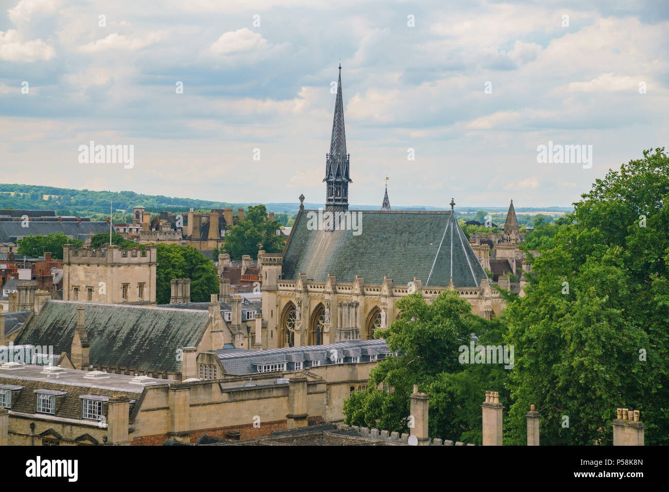 Aerial view of the Exeter College and Oxford cityscape from the top of ...