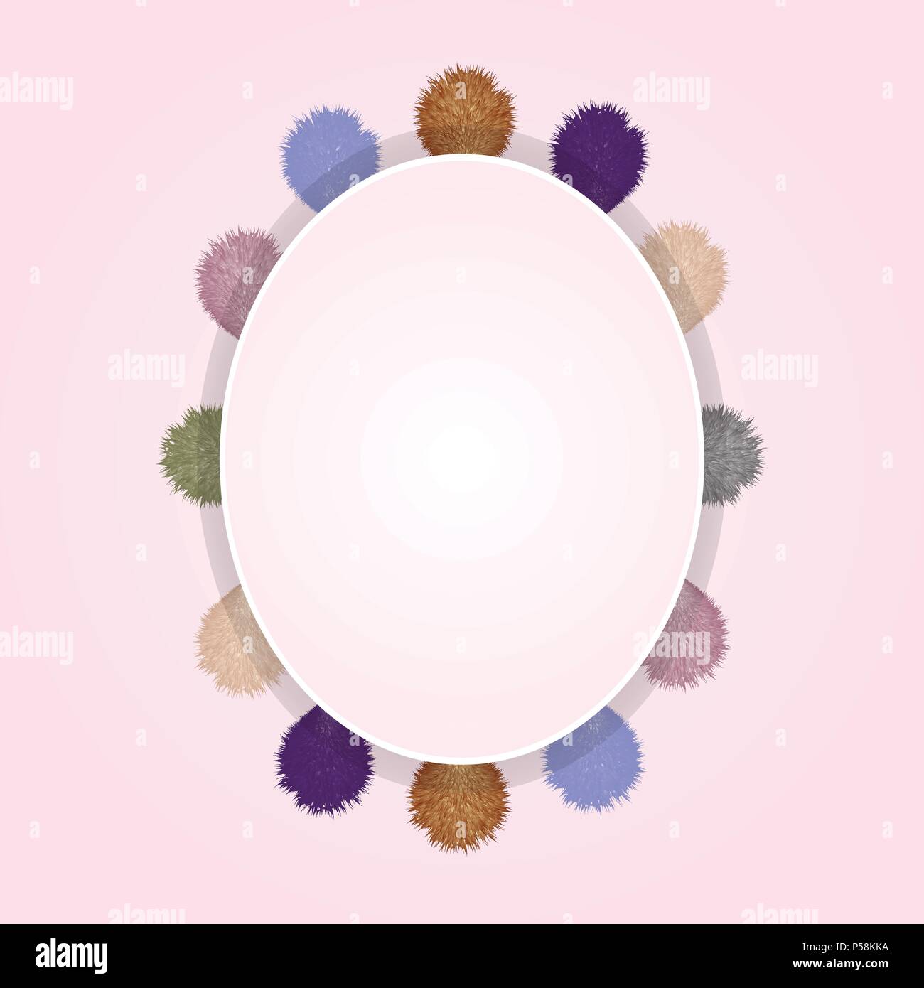 Vintage oval photo frame with handmade hairy toys, stock vector Stock ...