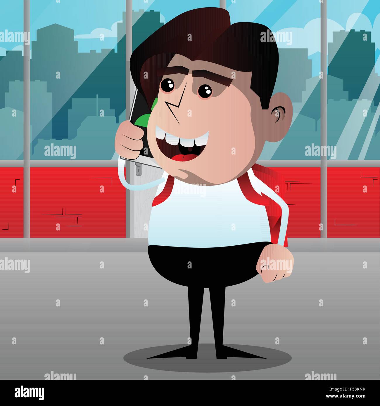 Schoolboy talking on cell phone. Vector cartoon character illustration ...