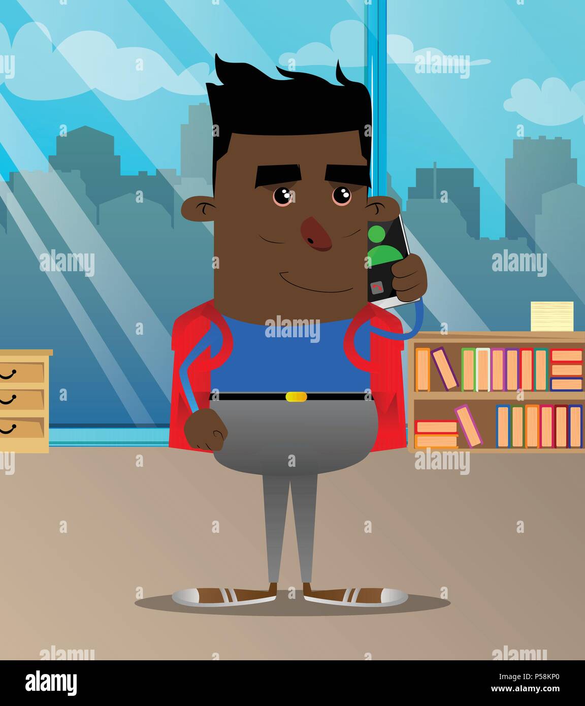 Schoolboy talking on cell phone. Vector cartoon character illustration ...