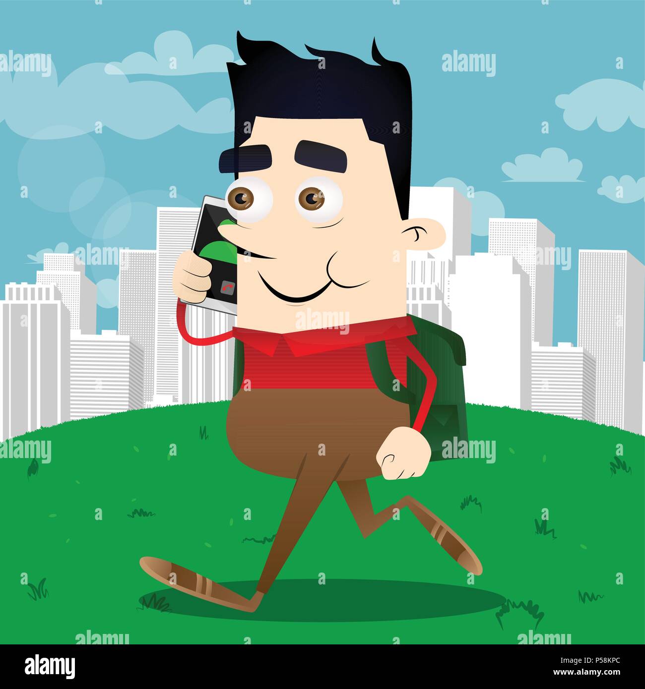Schoolboy talking on cell phone. Vector cartoon character illustration ...