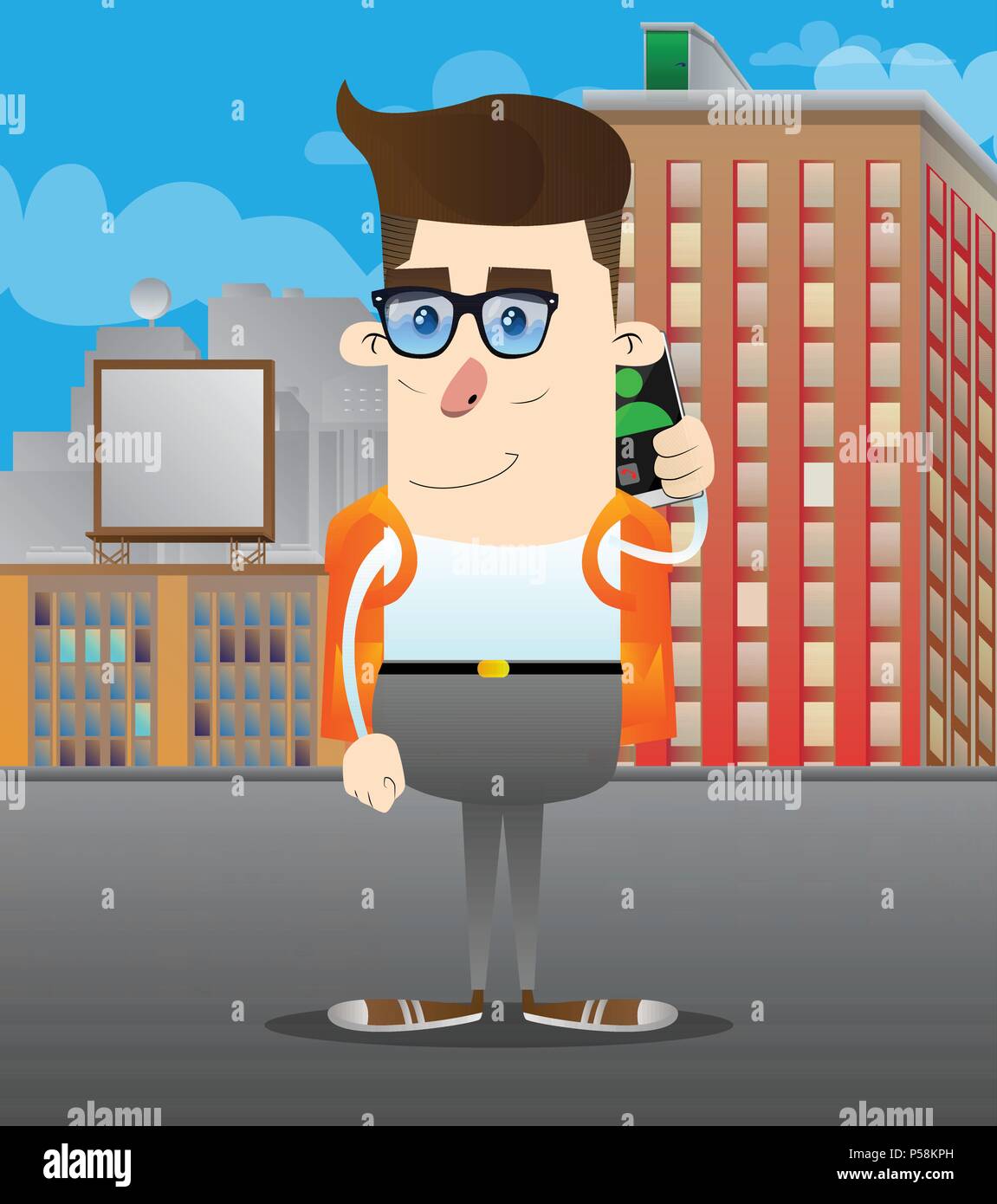Schoolboy talking on cell phone. Vector cartoon character illustration ...