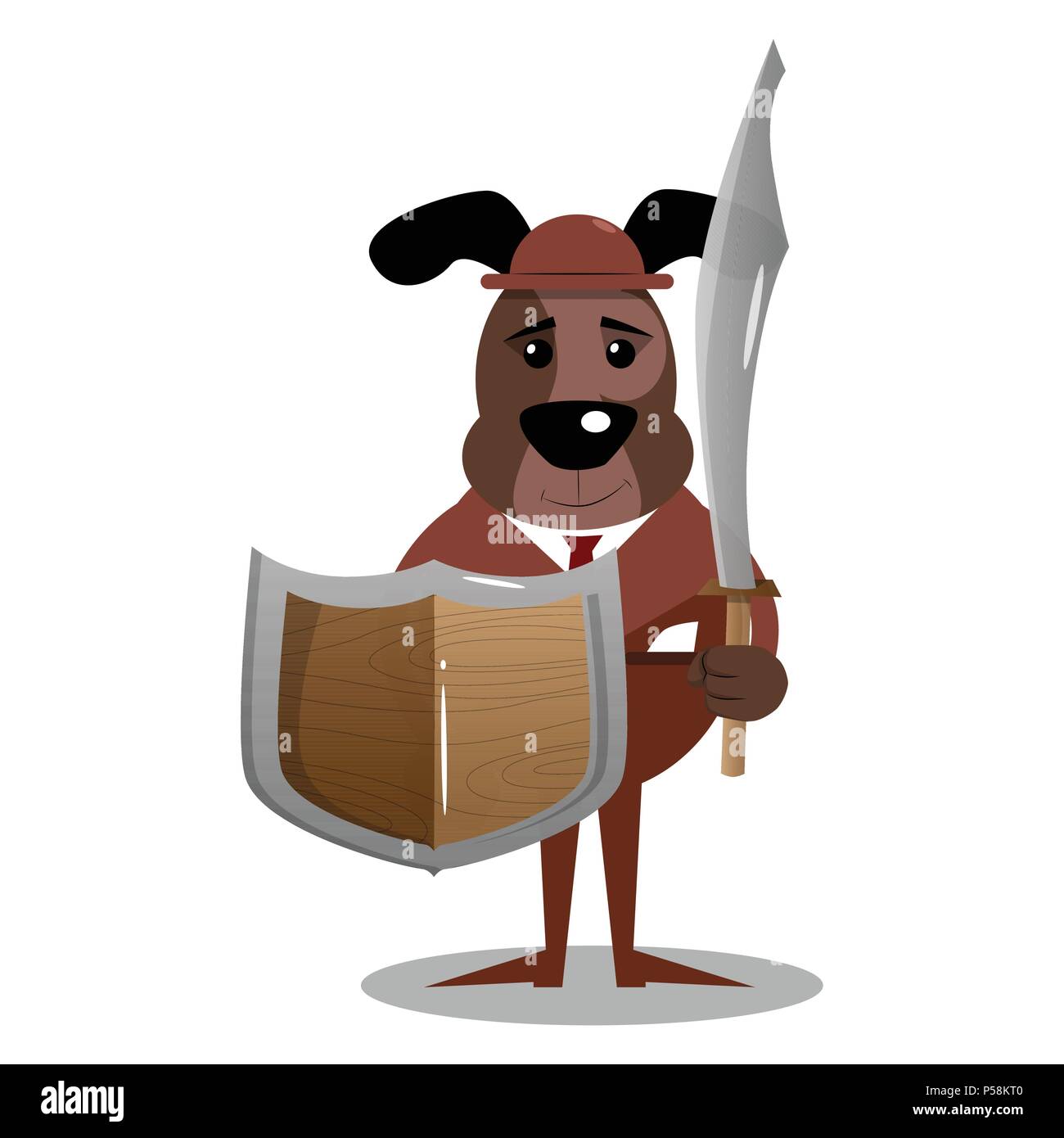 Cartoon illustrated business dog holding a sword and shield Stock ...