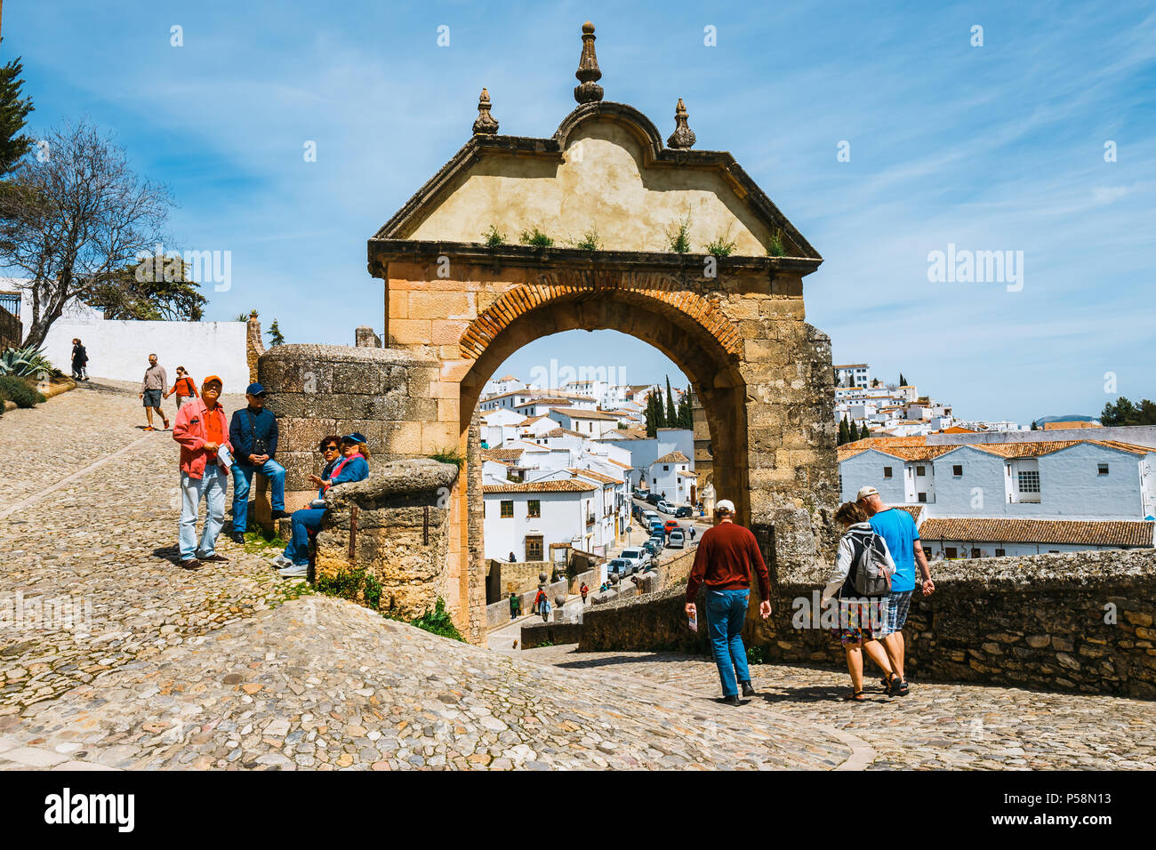Ronda, Spain, April 05, 2018: facades of historic buildings in historic ...