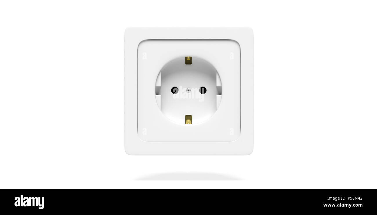 Electric power socket isolated on white background, front view. 3d ...