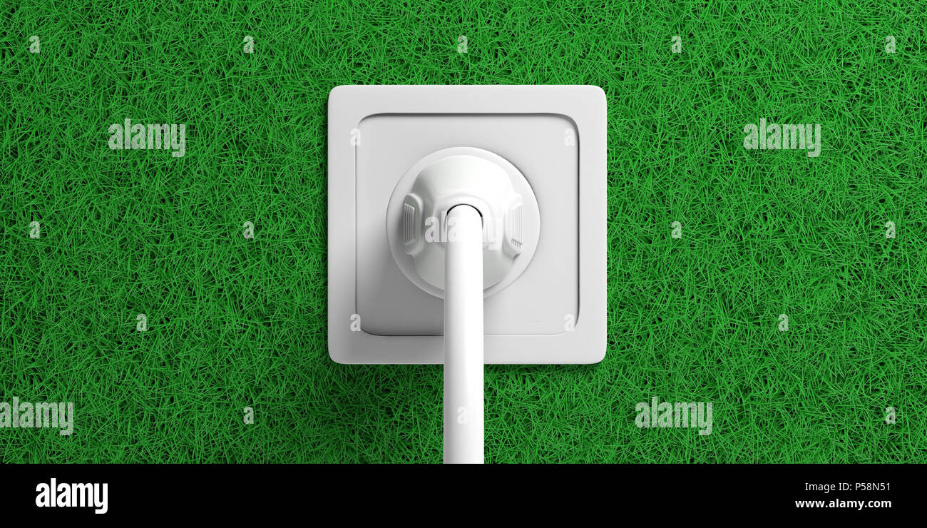 Green energy concept. Electric power plug and socket isolated on green ...
