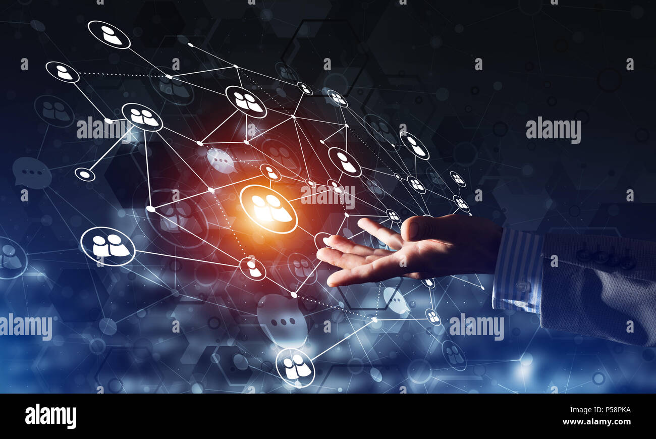 Background conceptual image with social connection lines on dark ...