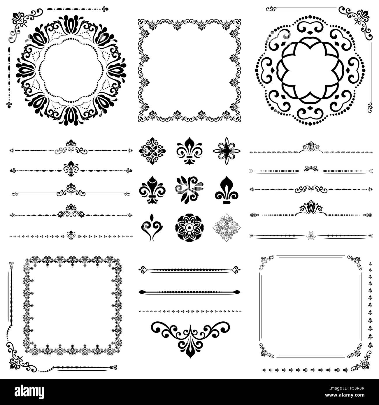Vintage Set of Horizontal, Square and Round Elements Stock Photo - Alamy