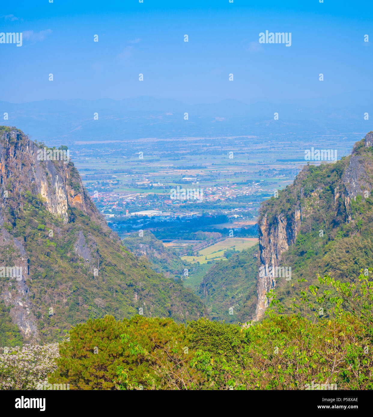 panorama at Doi Pha Mee view point you can see Doi Nangnon in Maesai ...
