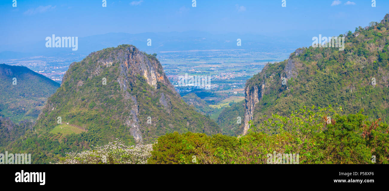 panorama at Doi Pha Mee view point you can see Doi Nangnon in Maesai ...