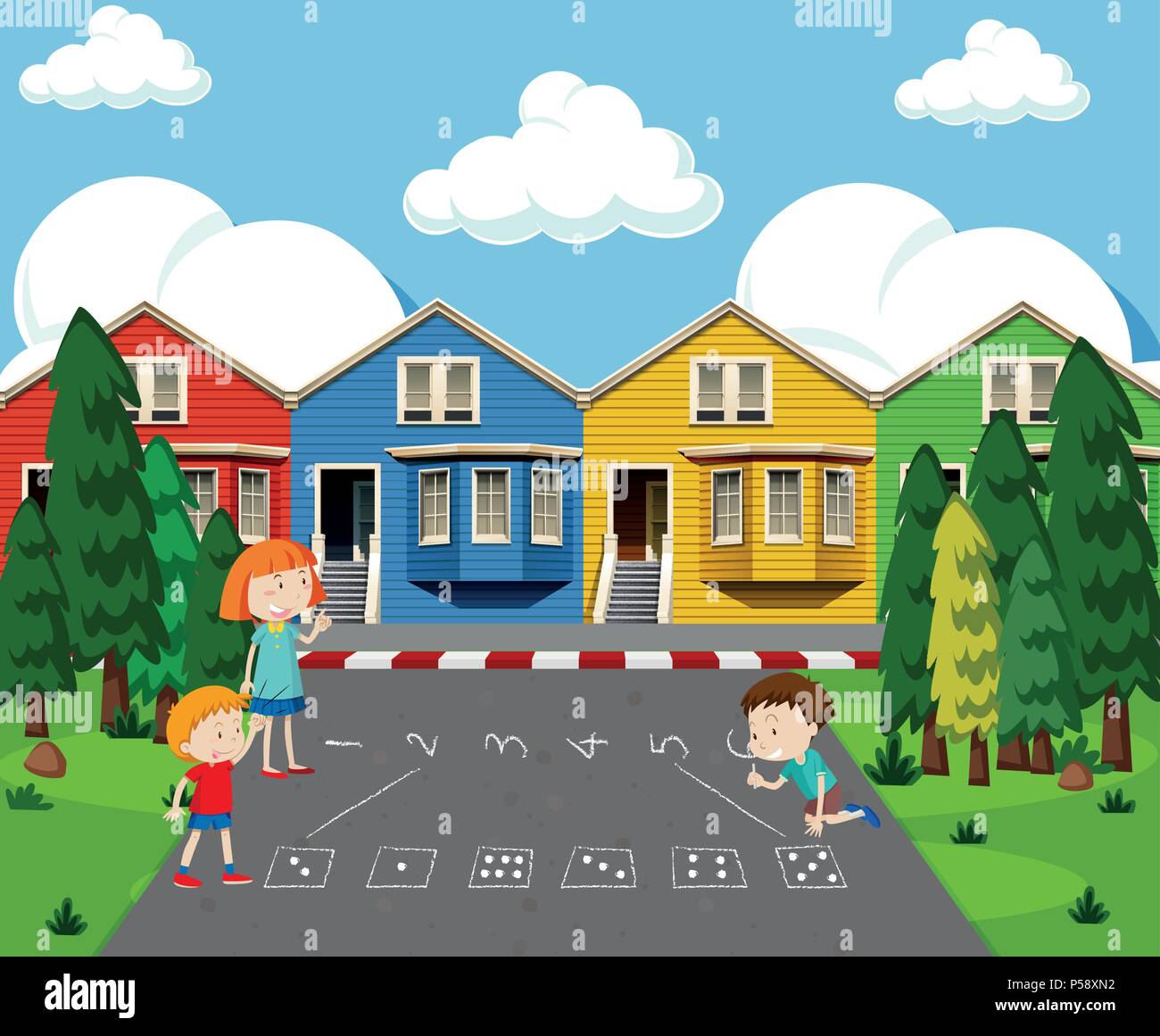 Children Drawing Number Game on Street illustration Stock Vector Image ...