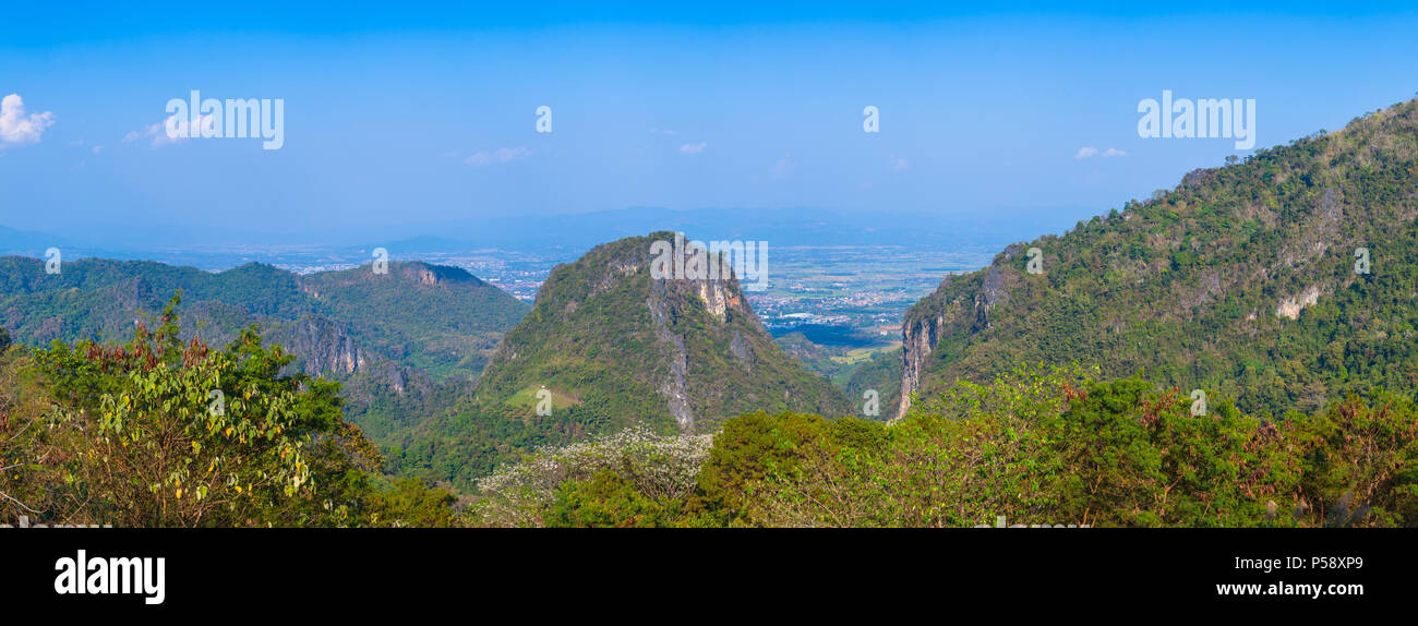 panorama at Doi Pha Mee view point you can see Doi Nangnon in Maesai ...