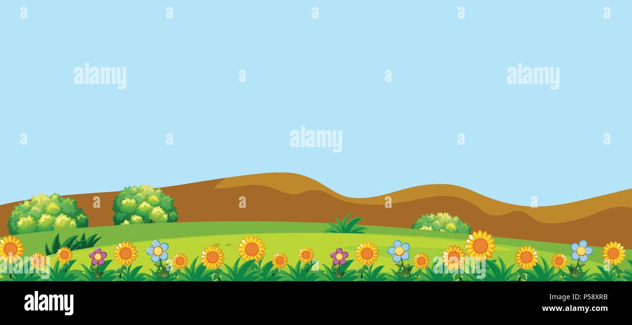 A Beautiful Flowers Hills Landscape illustration Stock Vector Image ...