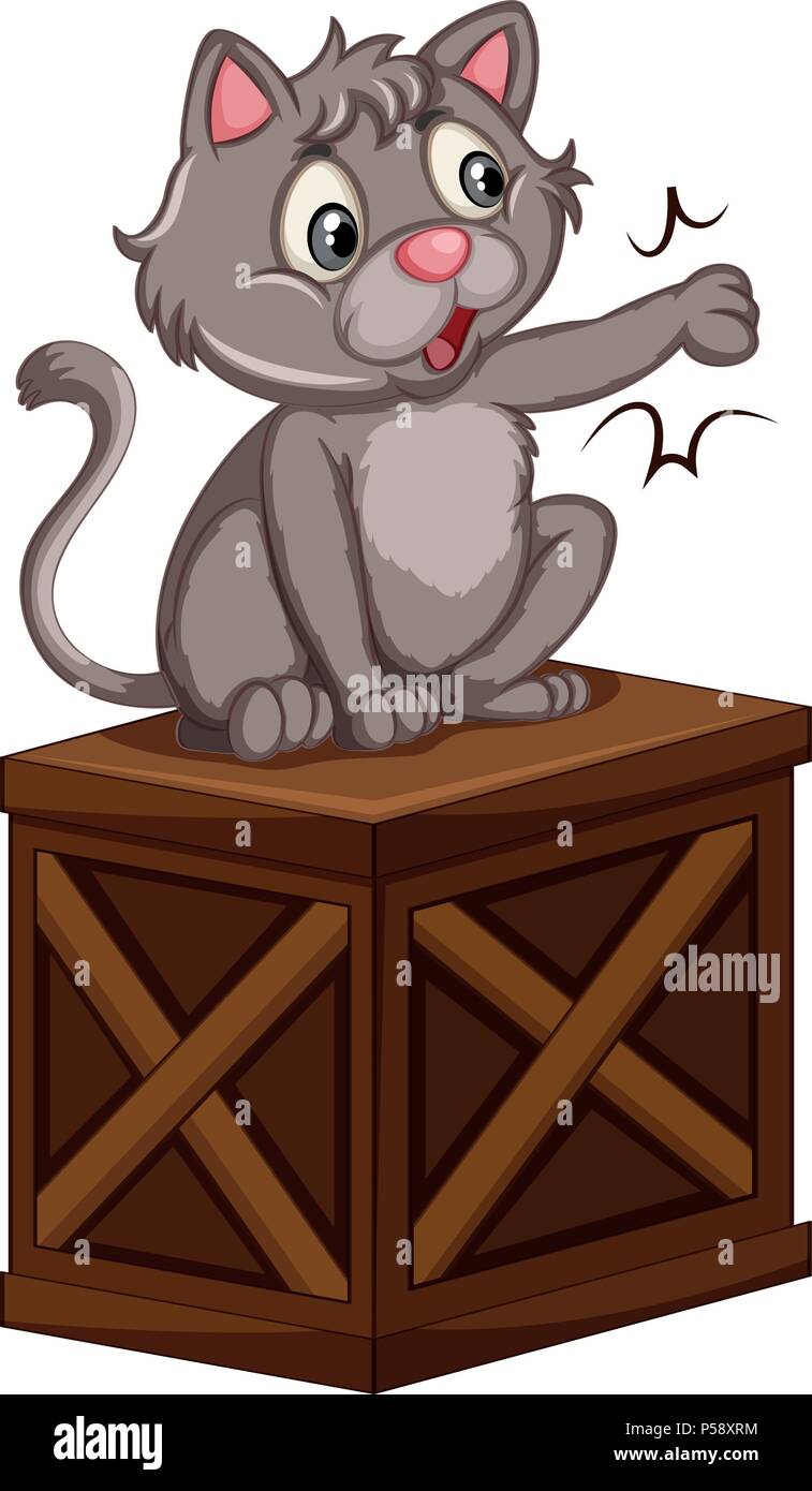 A Cat on Wooden Box illustration Stock Vector Image & Art - Alamy