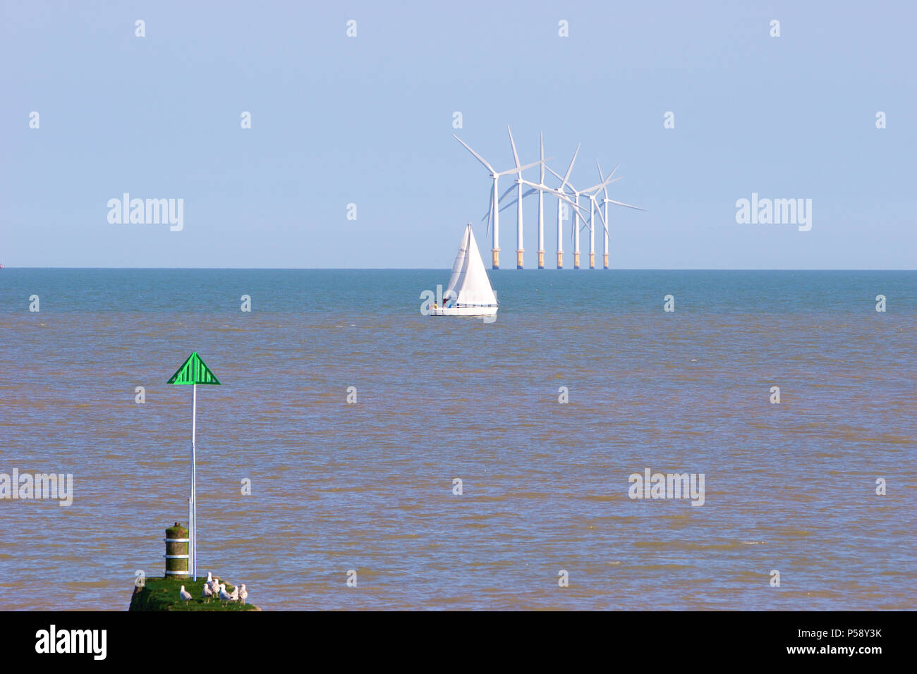 Off shore wind farm at Gun Fleet Sands off Clacton on Sea Essex Stock ...