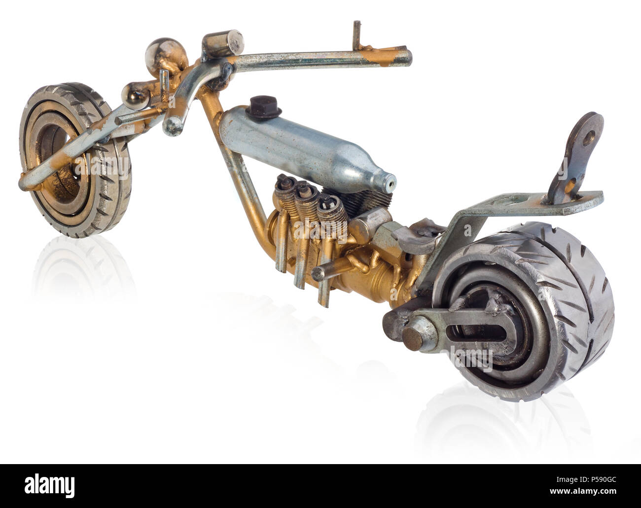 Handmade miniature of a chopper motorcycle. Decorative vehicle made of ...