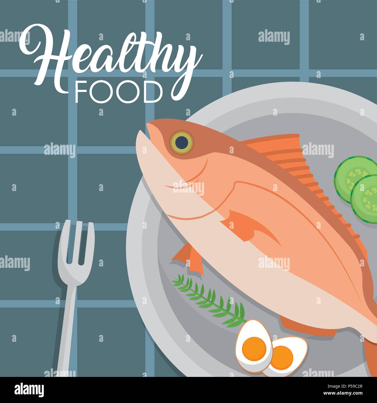 Seafood fish with salad on dish vector illustration graphic design ...