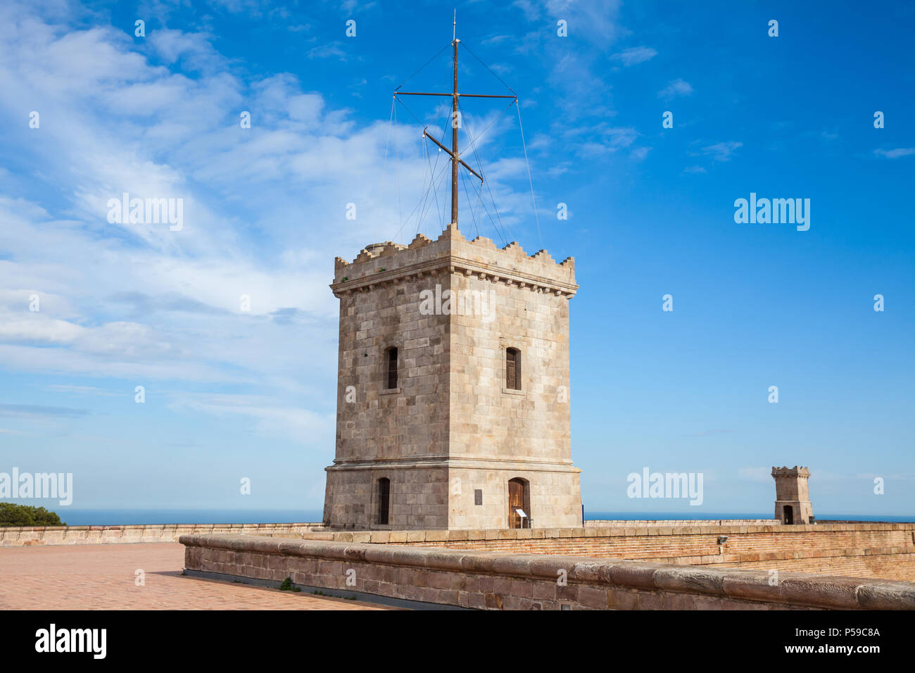 Watchtower at Montjuic Castle in Barcelona Spain Stock Photo - Alamy