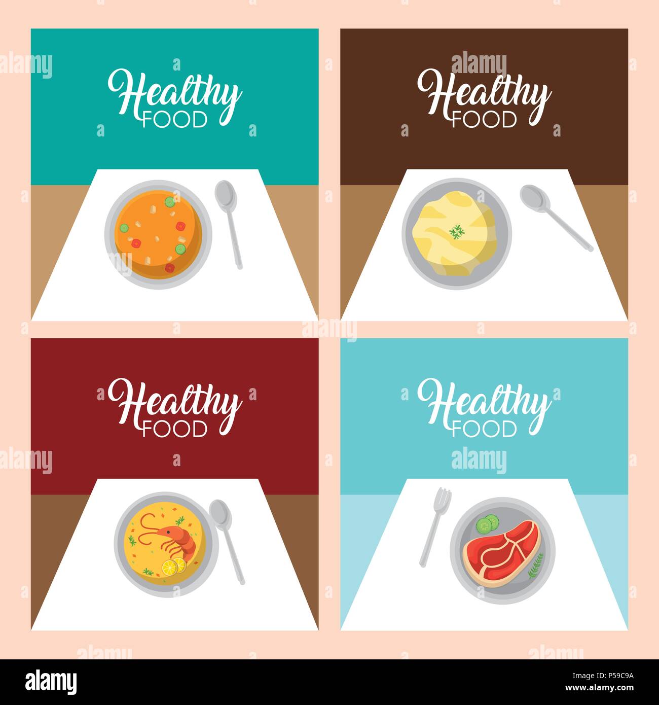 Healthy food in square frames vector illustration graphic design Stock ...
