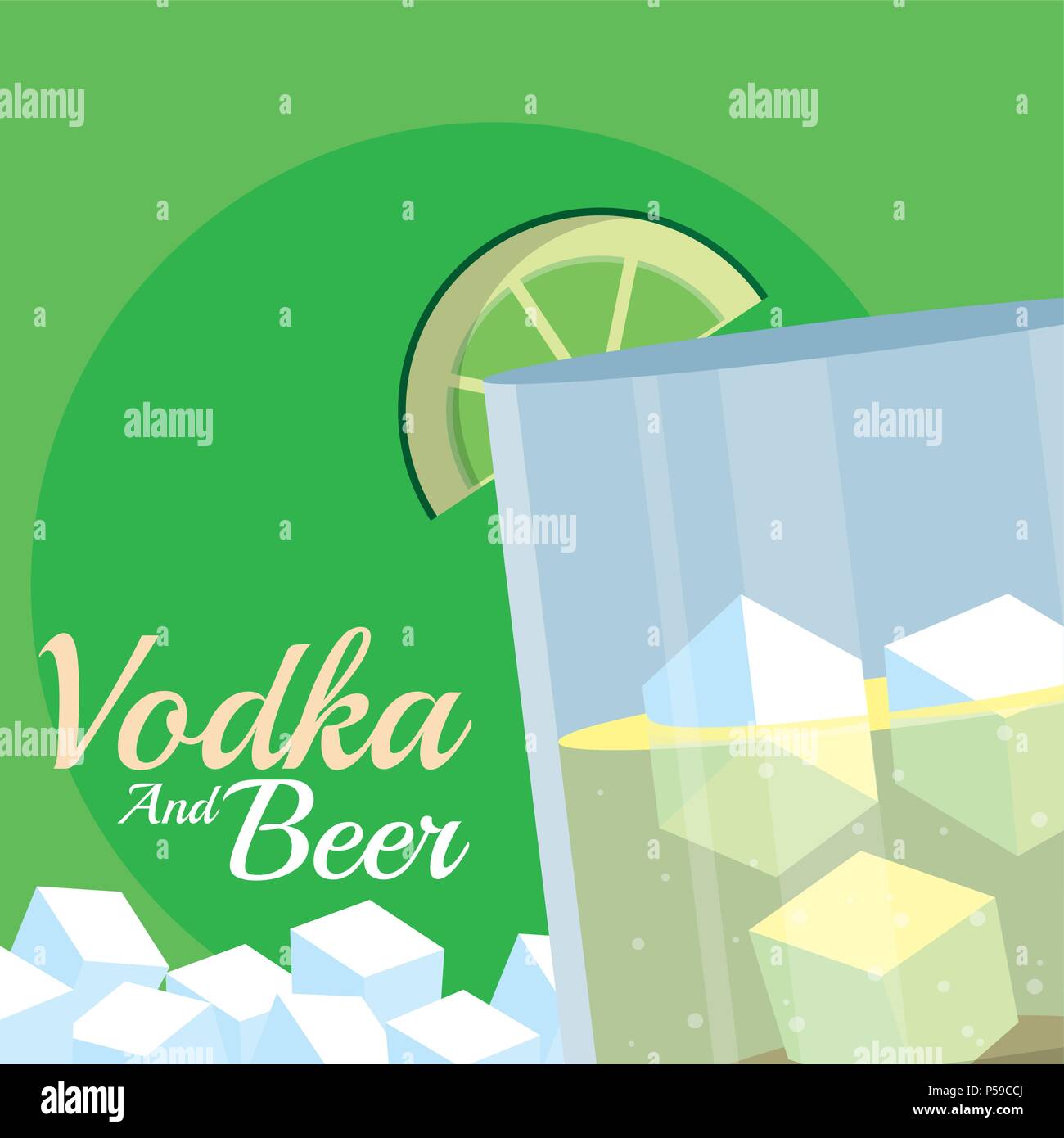 Vodka with lemon cup and ice cubes vector illustration graphic design ...