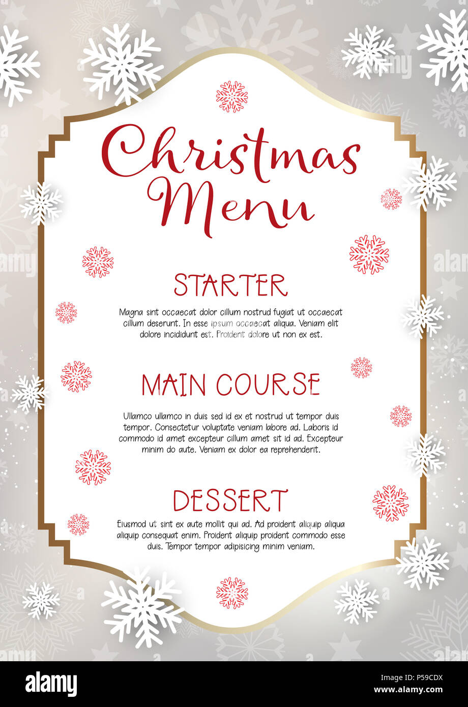 Christmas menu with snowflake design Stock Photo - Alamy