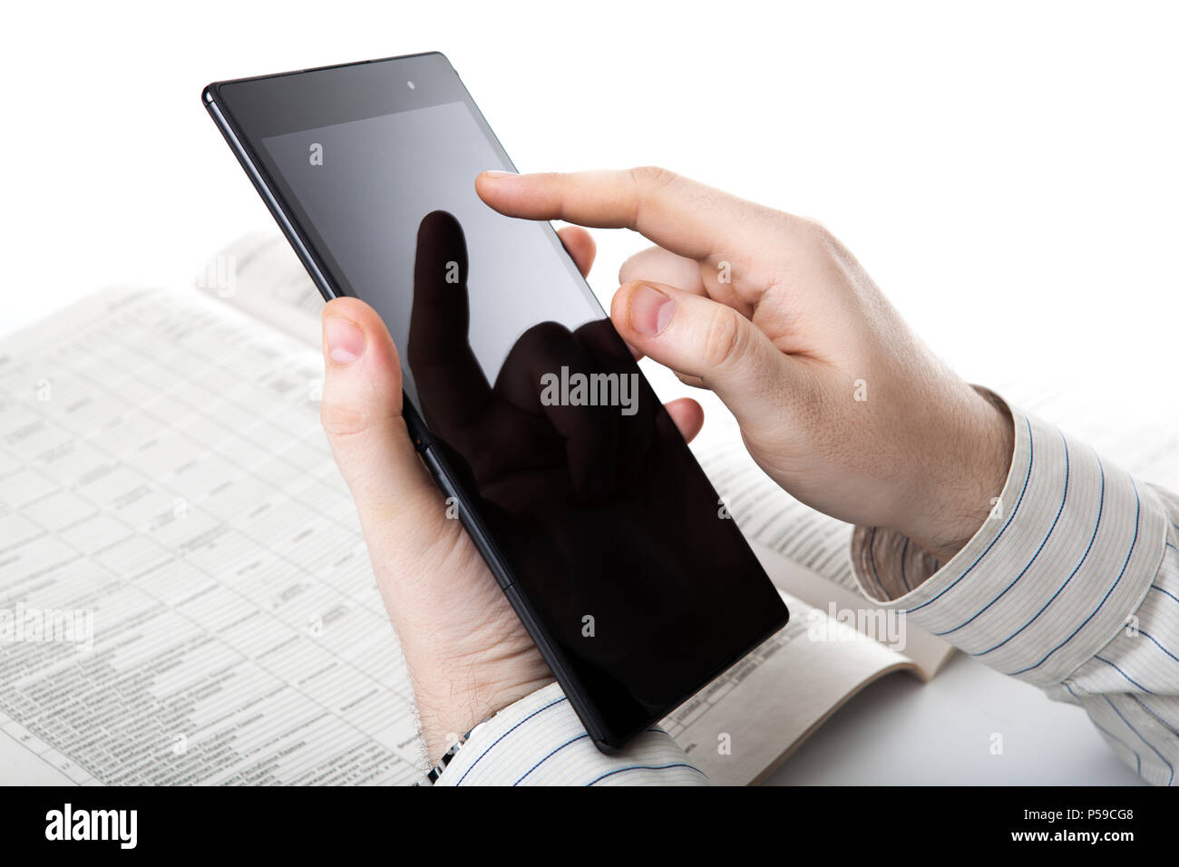 human hand pushing on a touch screen Stock Photo - Alamy
