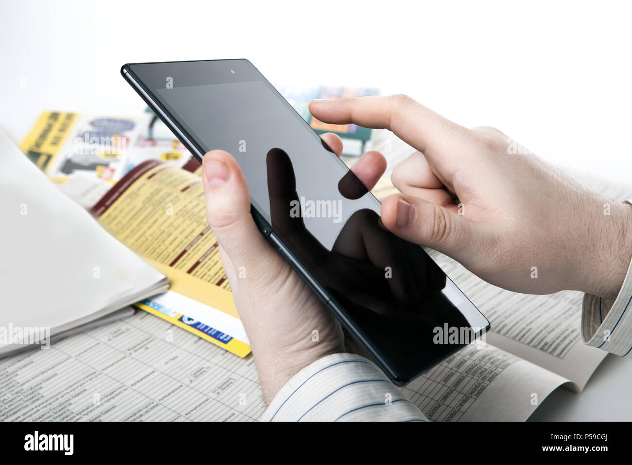 human hand pushing on a touch screen Stock Photo - Alamy