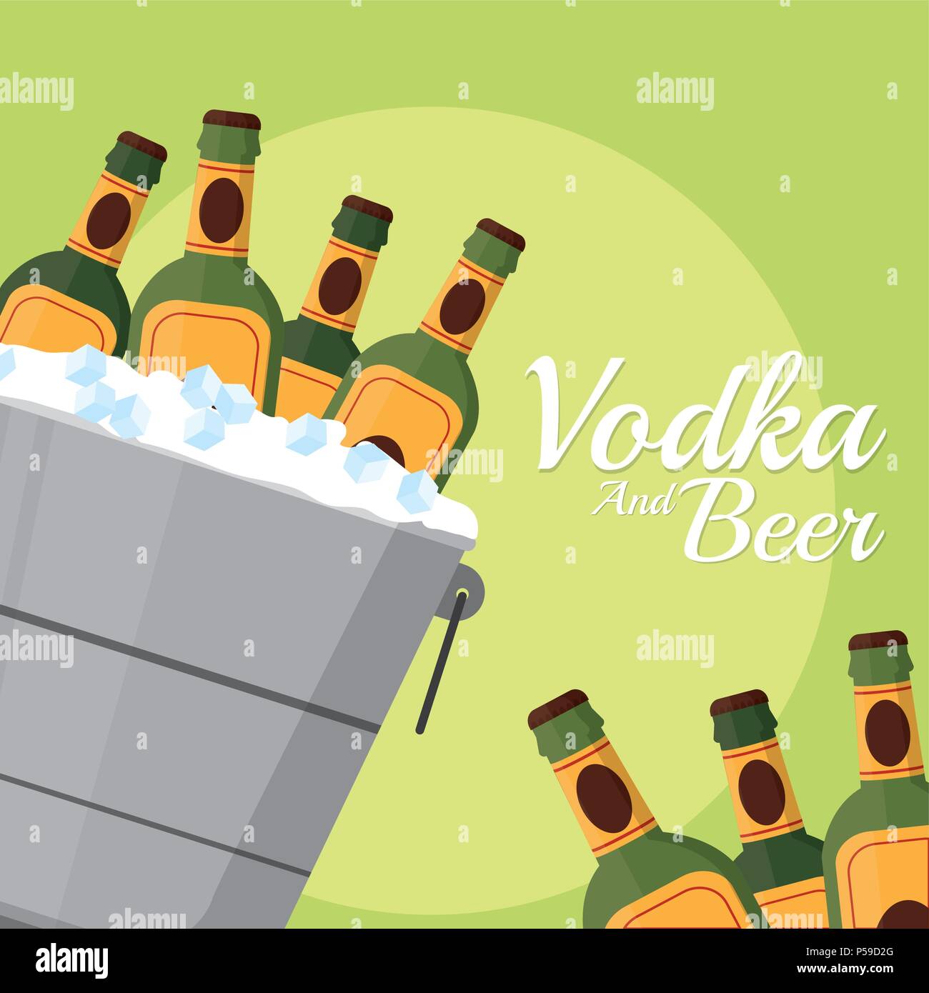 Beers bottles in ice bucket vector illustration graphic design Stock ...