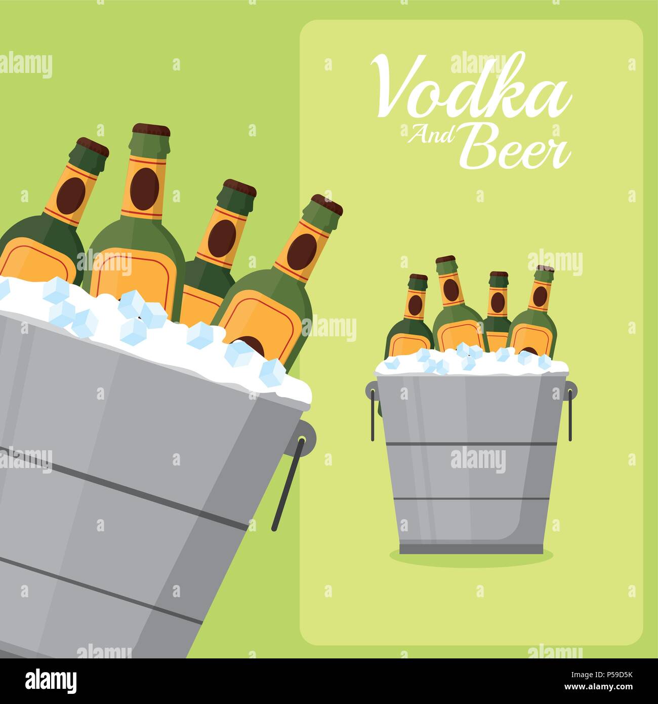 Beers bottles in ice bucket vector illustration graphic design Stock ...