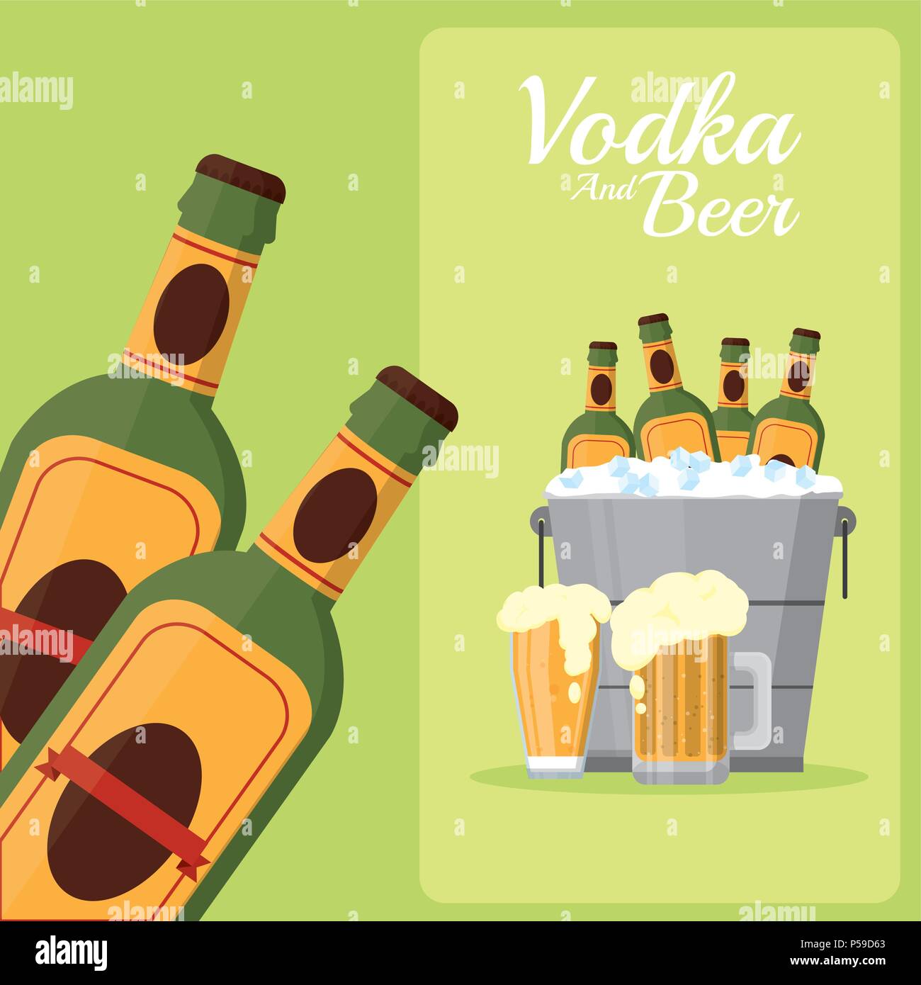 Beer bottles inside ice bucket vector illustration graphic design Stock ...