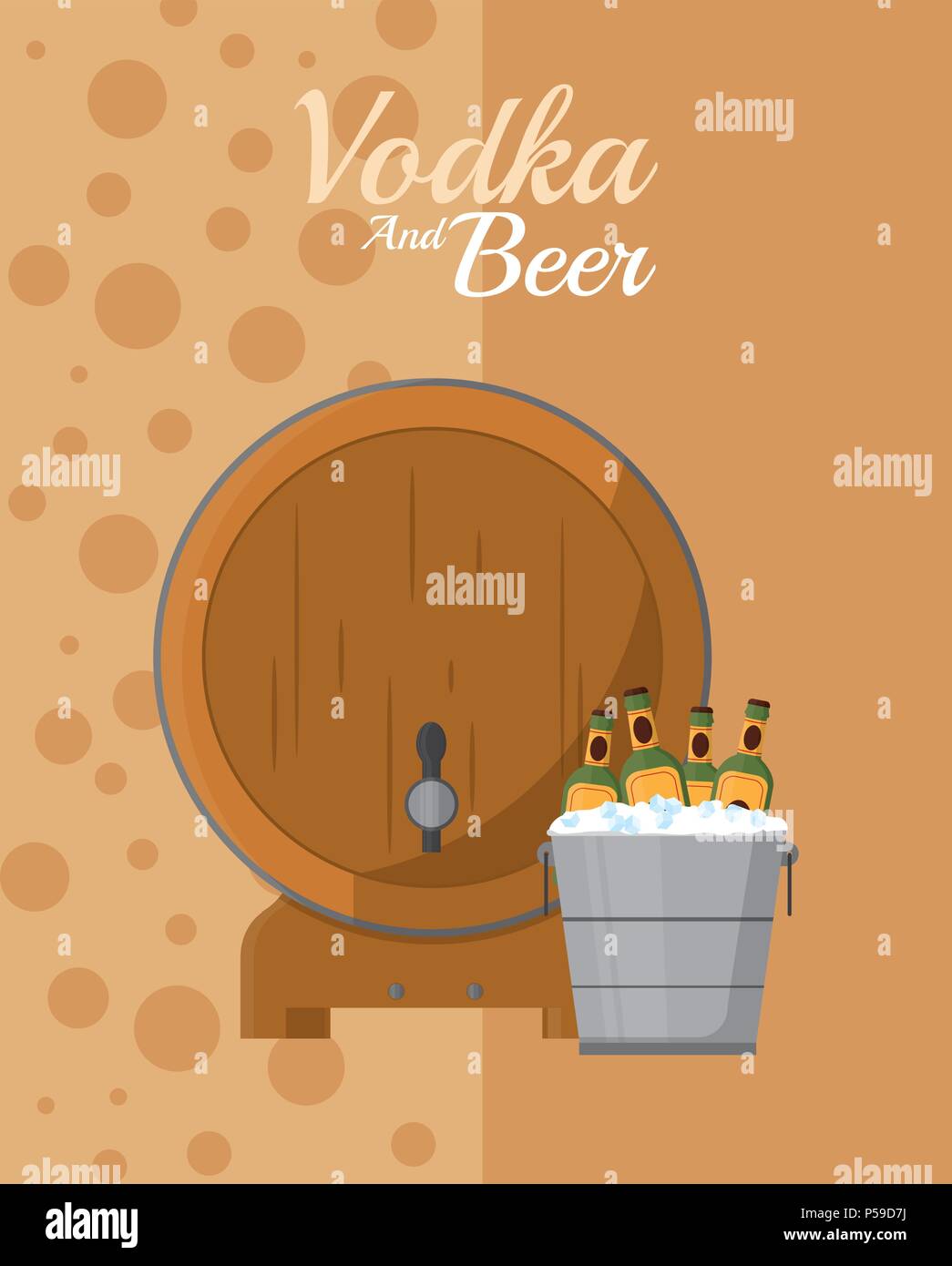 Beer barrel and bottles inside ice bucket vector illustration graphic ...