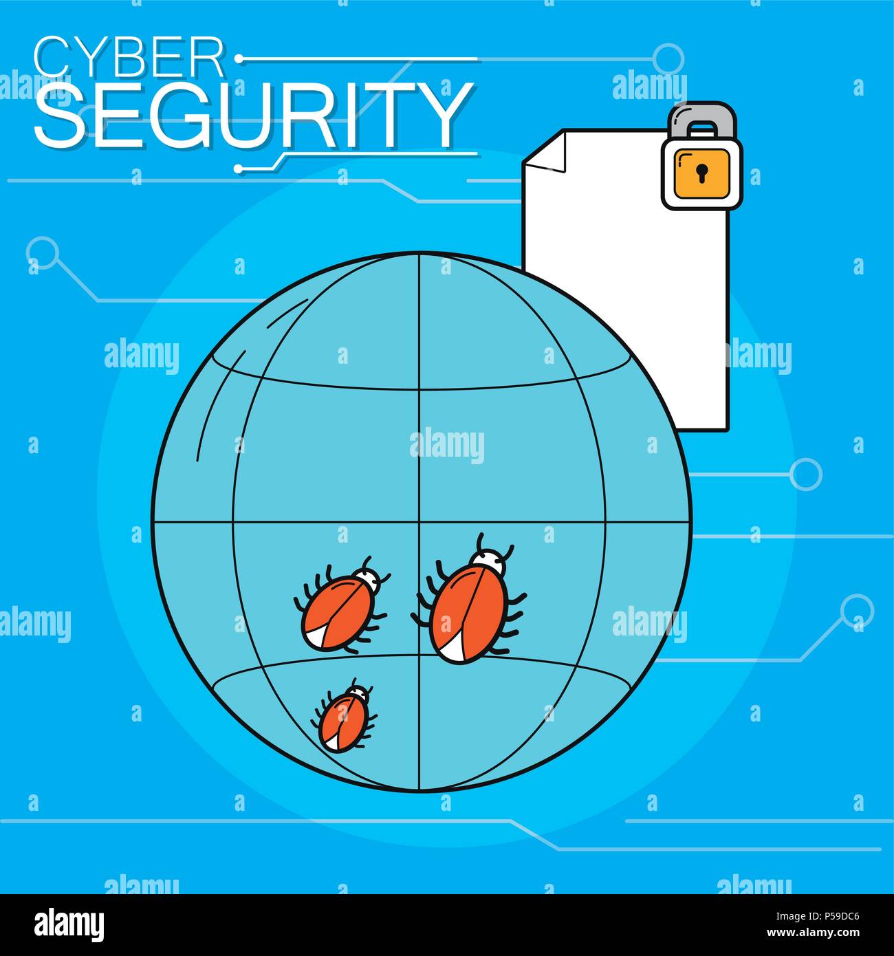 Global sphere with bugs and document vector illustration graphic design ...