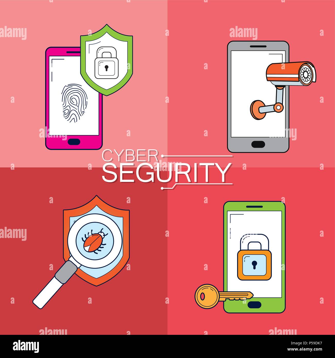 Set of Cyber security icons vector illustration graphic design Stock ...