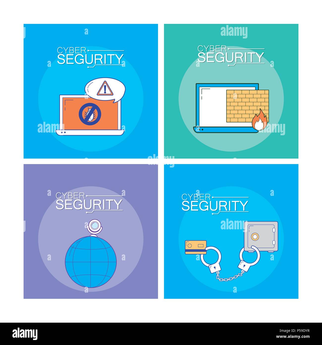 Set of cyber security icons collection vector illustration graphic ...
