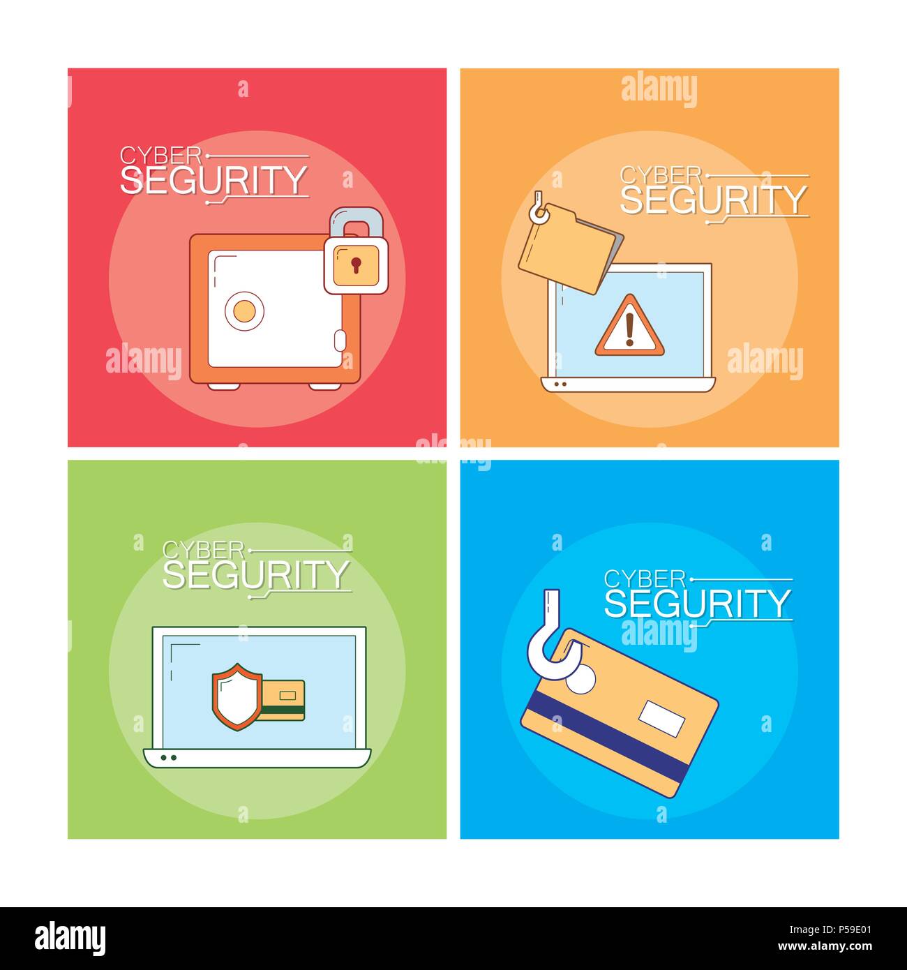 Set of cyber security icons collection vector illustration graphic ...