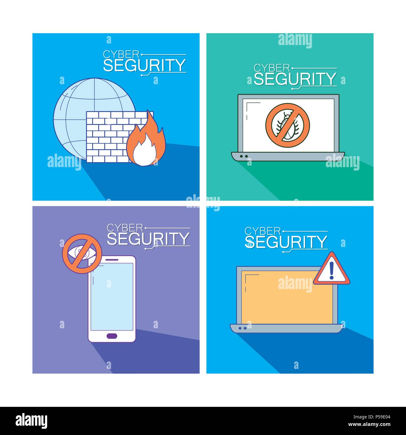 Set of cyber security icons collection vector illustration graphic ...
