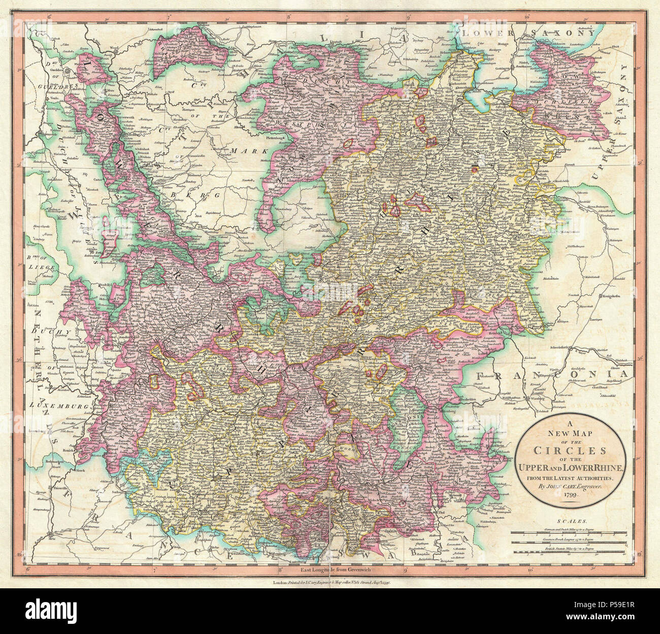 1799 Cary Map of the Upper and Lower Rhine - Geographicus - Rhine-cary ...