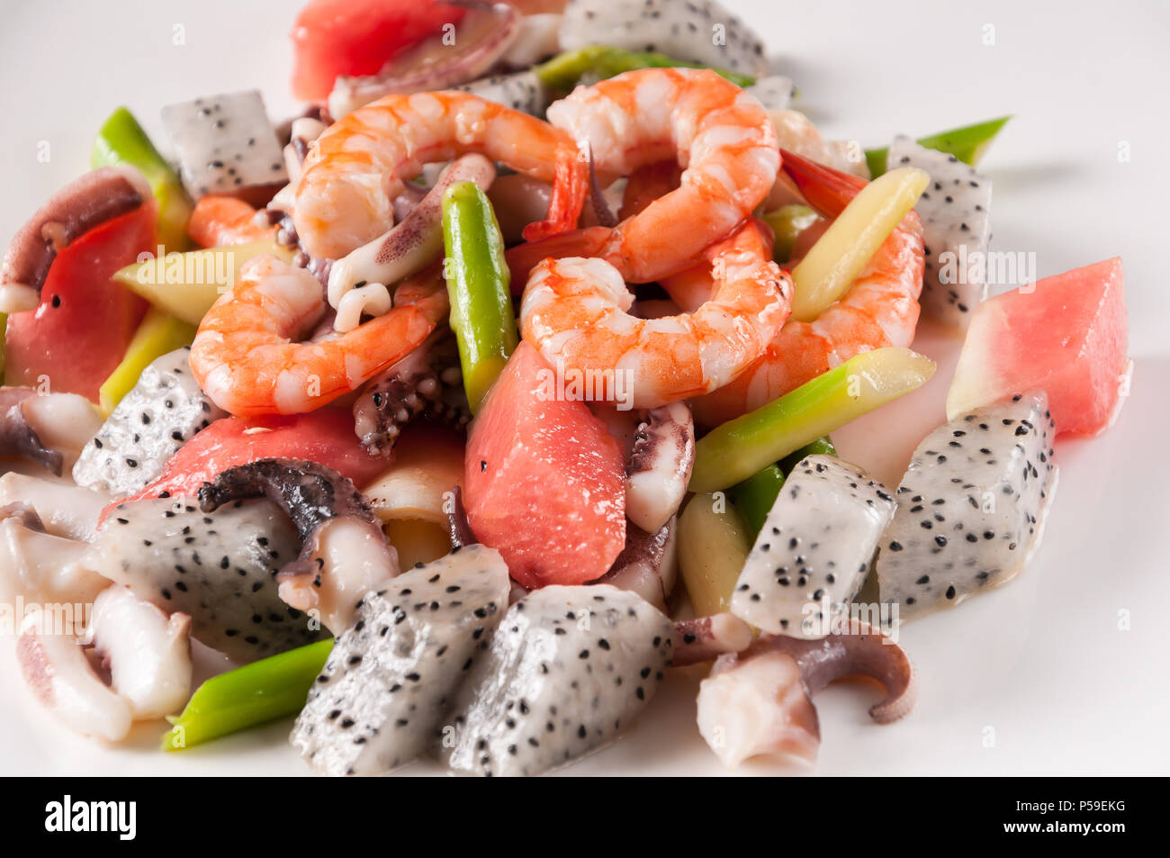 Fried seafood and fruit Stock Photo - Alamy