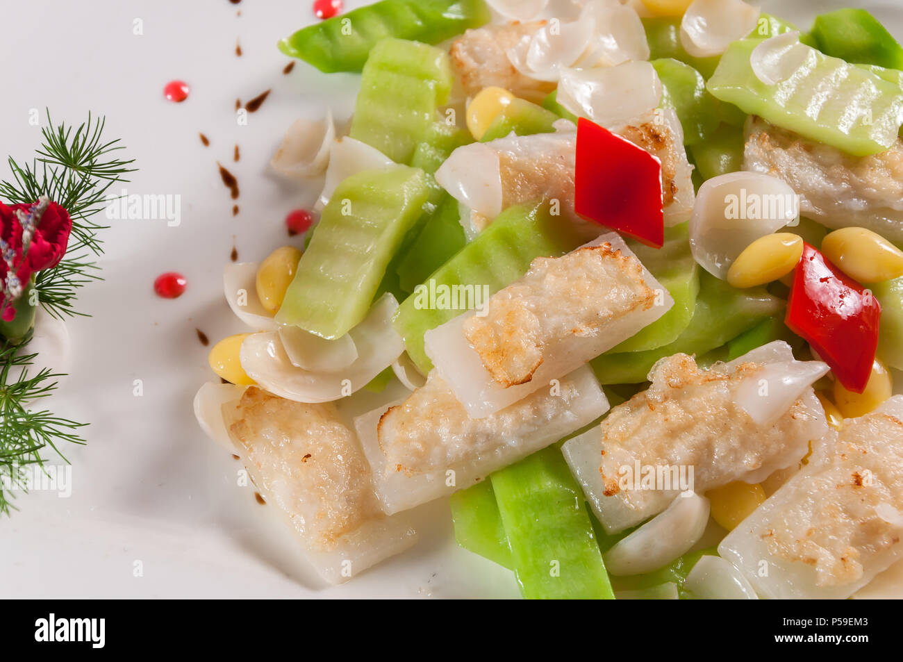 Green vegetables, fried lotus root,Chinese dinner Stock Photo - Alamy