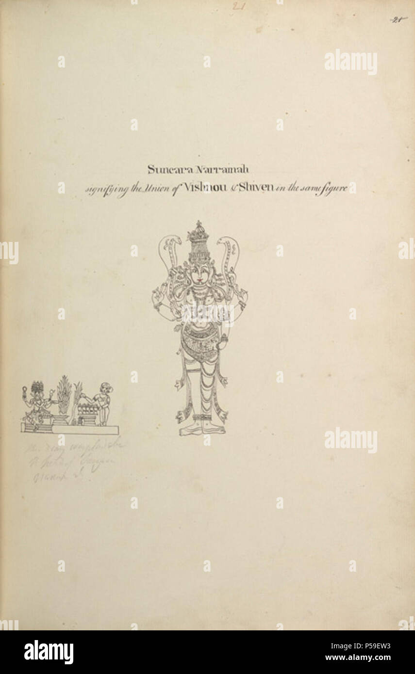 1801 sketch of Vishnu avatar Sundaranarayana (Harihara) in Meenakshi ...