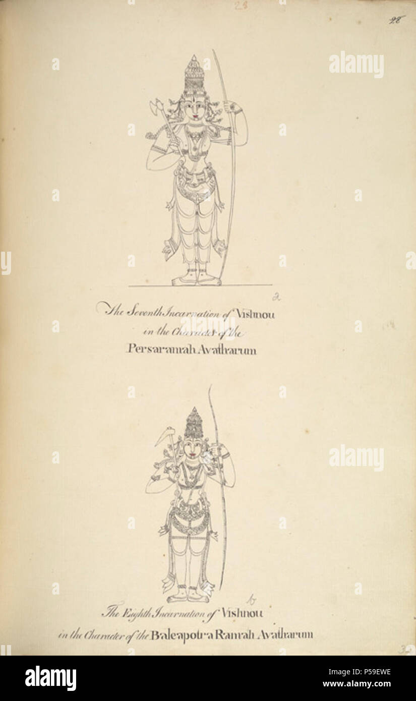 1801 sketch of Vishnu avatars Parasurama and Balarama in Meenakshi ...