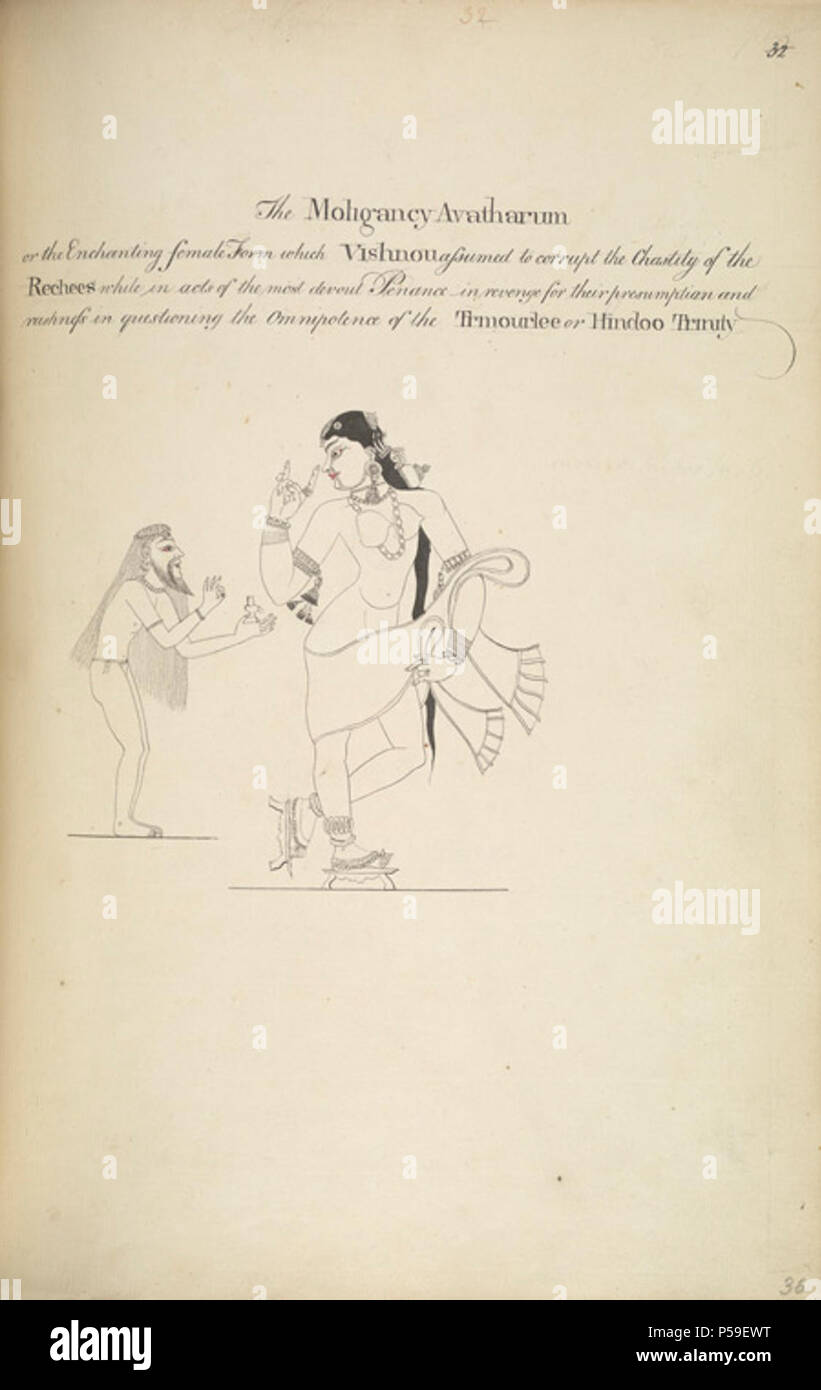 1801 sketch of Vishnu female avatar Mohini in Meenakshi Shaivism Temple ...