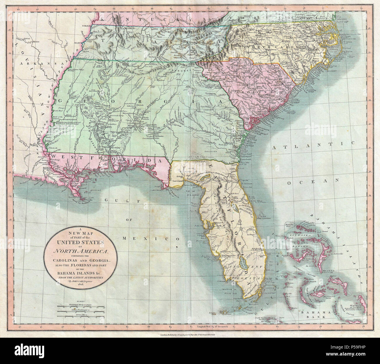 1806 Cary Map of Florida, Georgia, North Carolina, South Carolina and ...