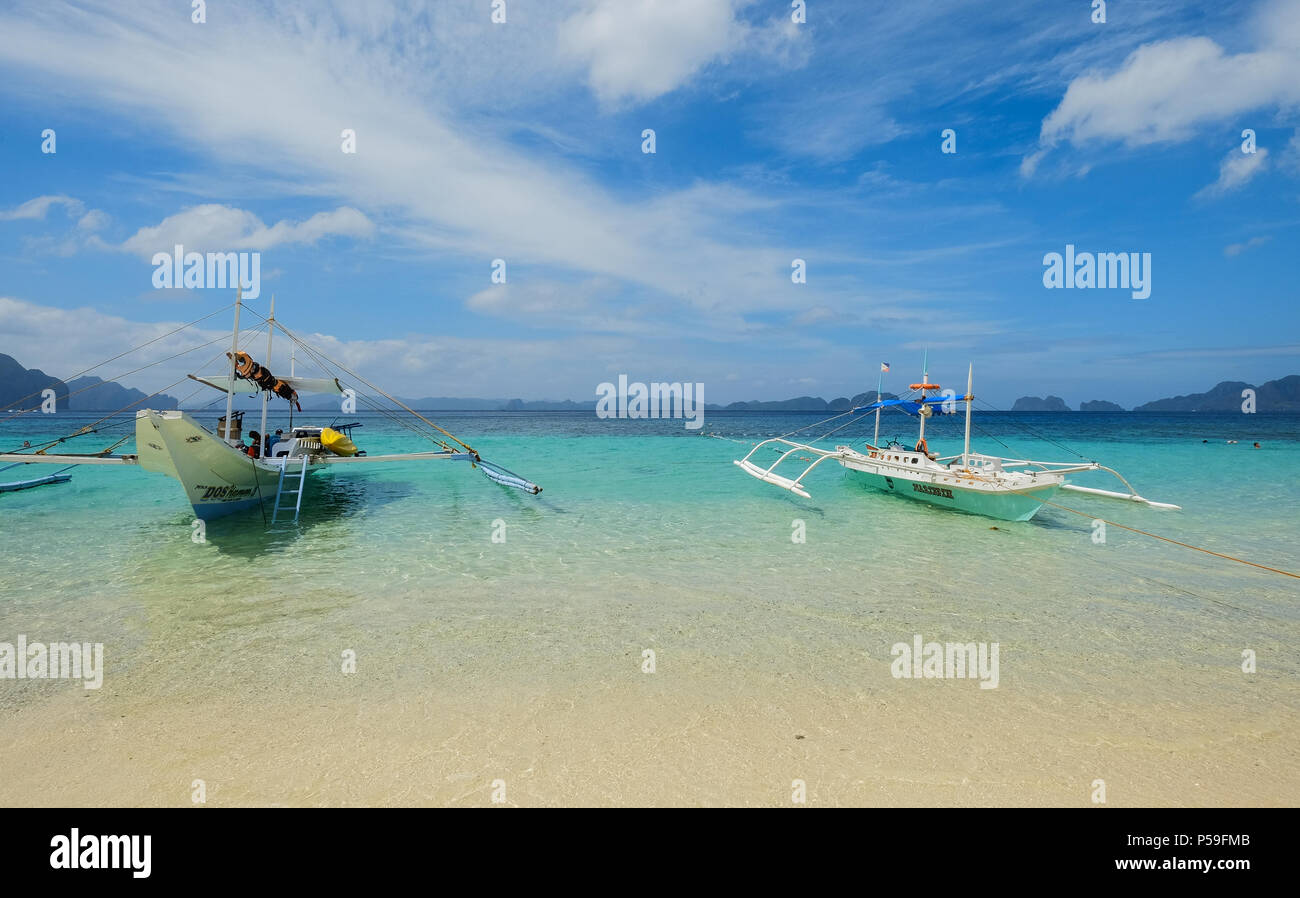 Palawan, Philippines - Apr 5, 2017. Beautiful sand beach and blue sea ...