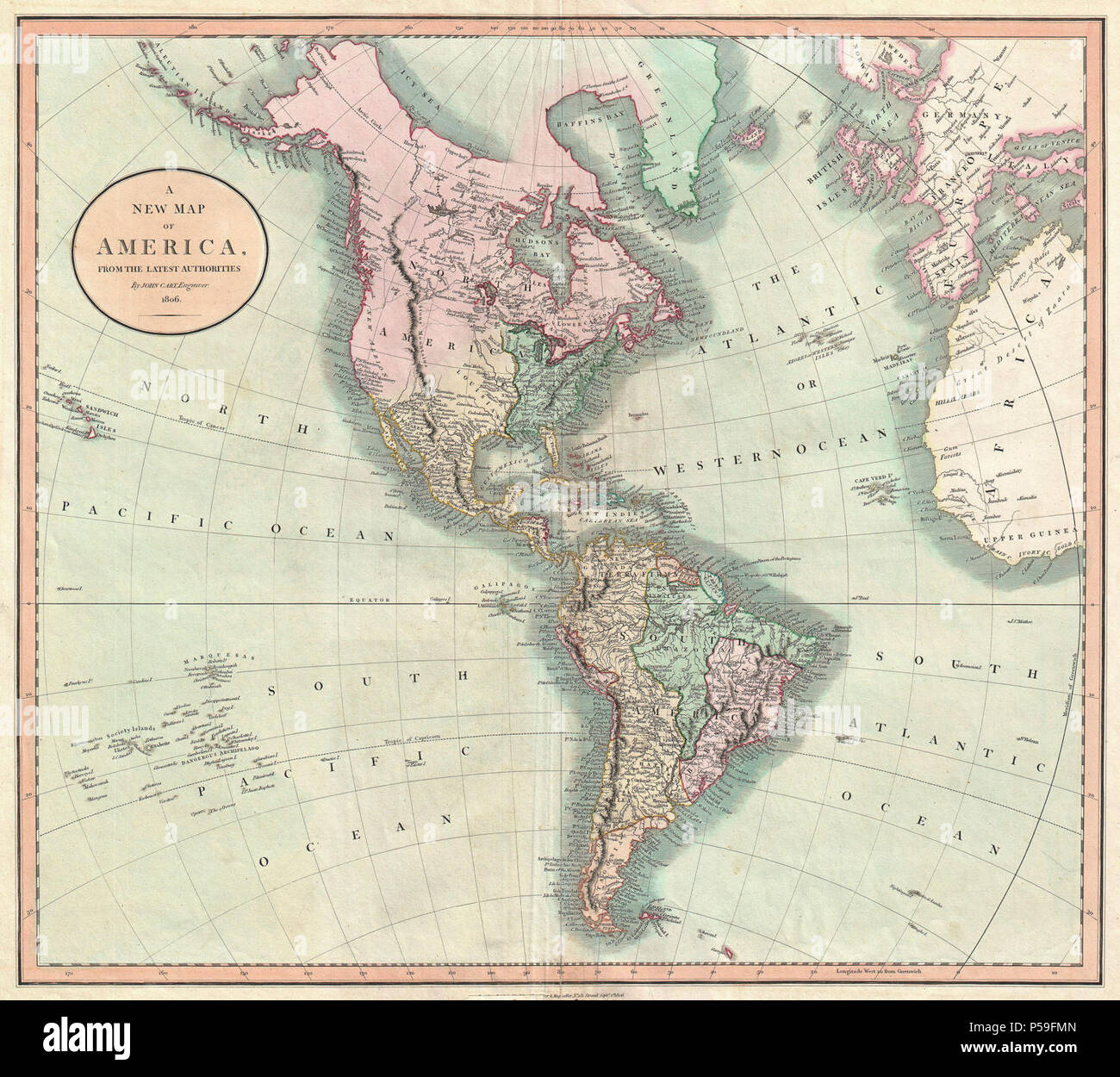1806 Cary Map of the Western Hemisphere ( North America and South ...