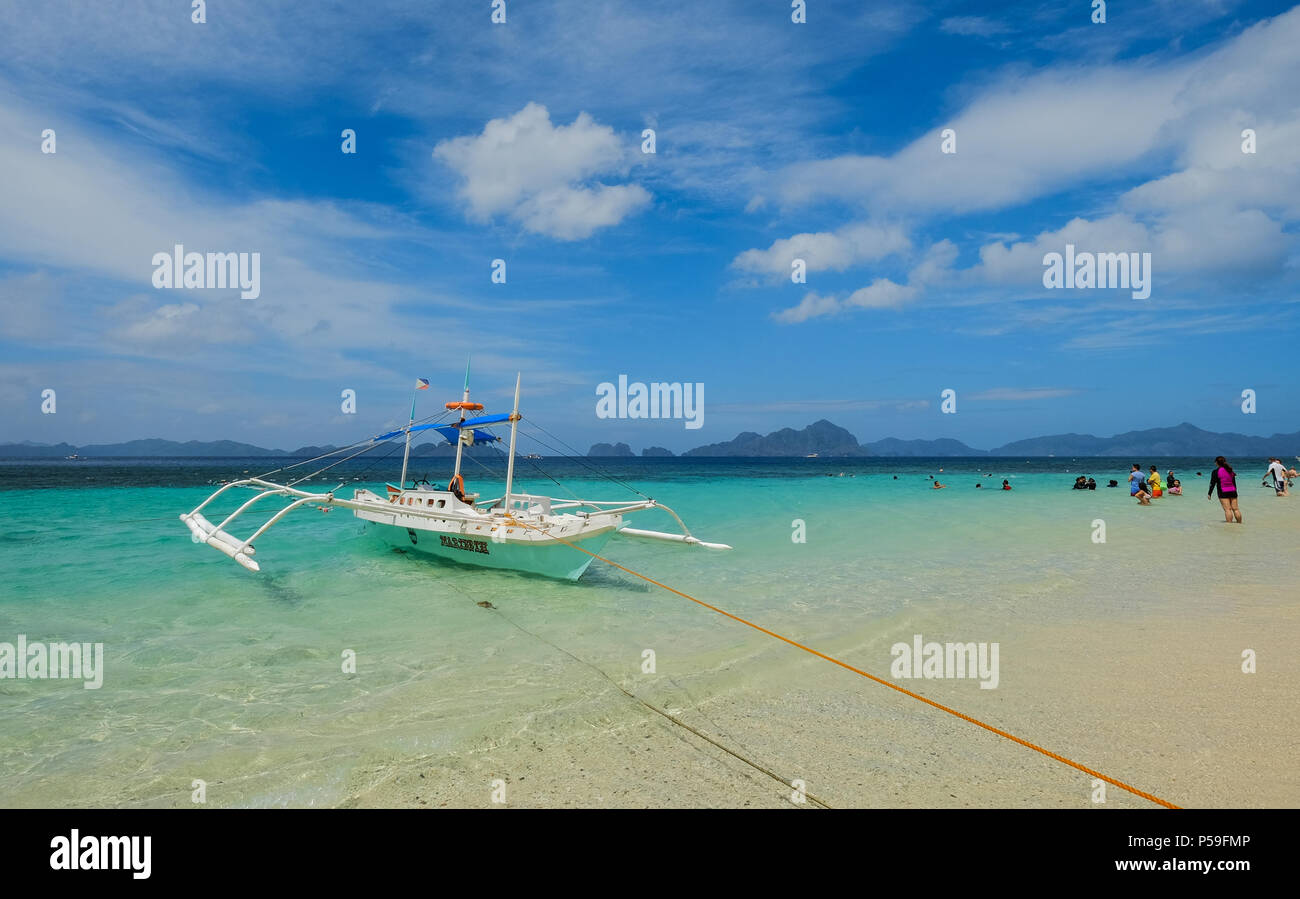 Palawan, Philippines - Apr 5, 2017. Beautiful sand beach and blue sea ...