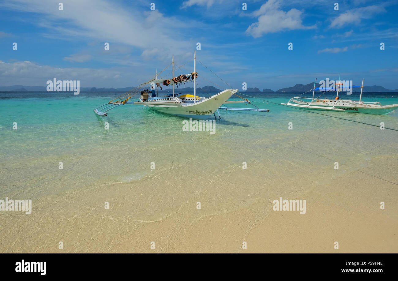 Palawan, Philippines - Apr 5, 2017. Beautiful sand beach and blue sea ...