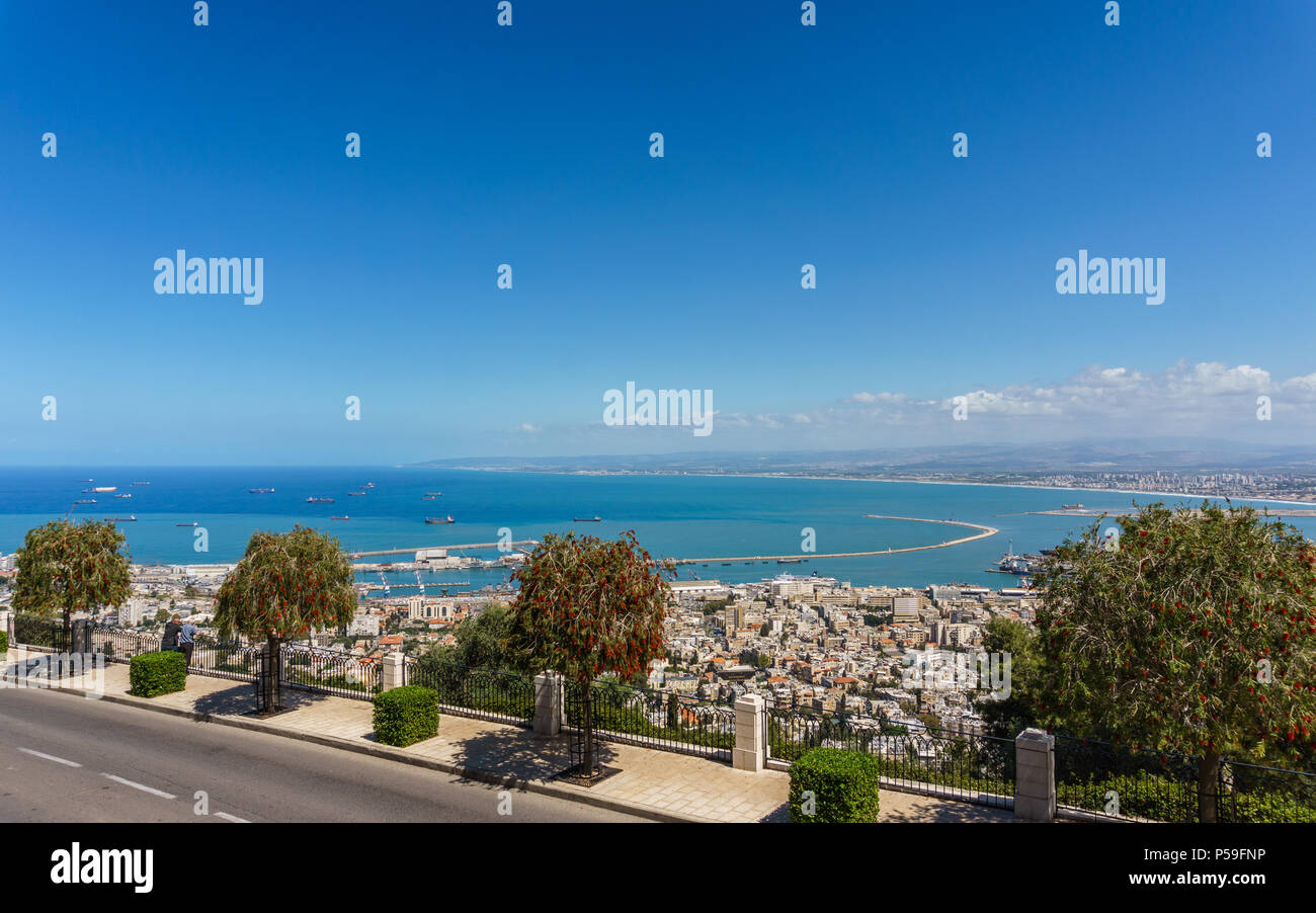 HAIFA, ISRAEL-MARCH 25, 2018: Haifa city street with View to The ...