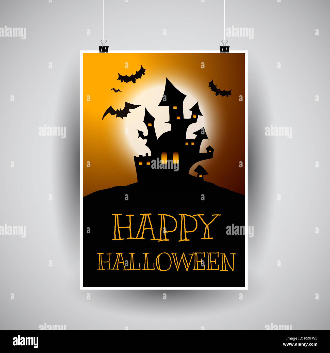 Halloween flier background with spooky castle design Stock Photo - Alamy